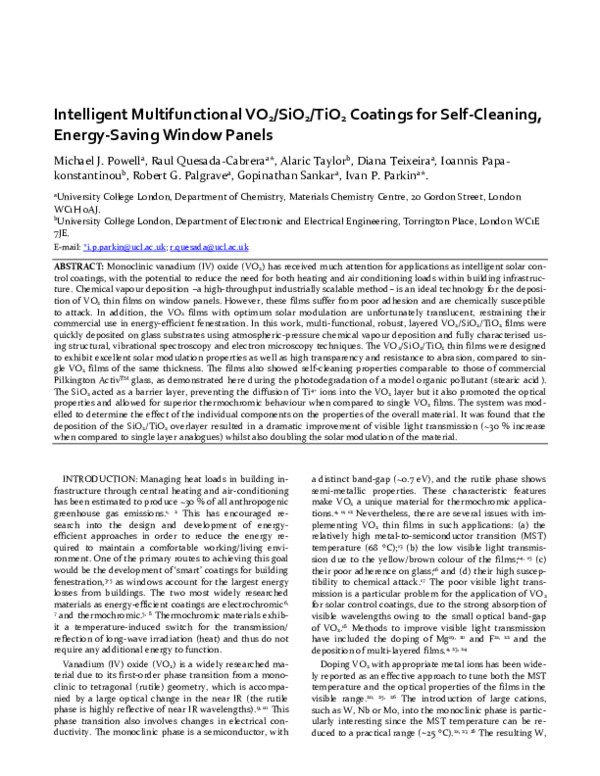 (PDF) Intelligent Multifunctional VO2/SiO2/TiO2 Coatings for Self-Cleaning, Energy-Saving Window ...