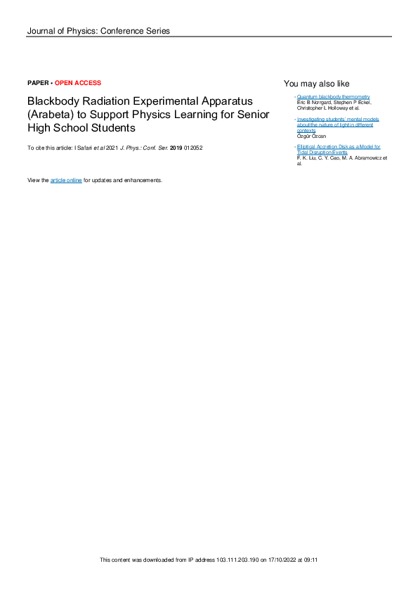 (PDF) Blackbody Radiation Experimental Apparatus (Arabeta) to Support ...