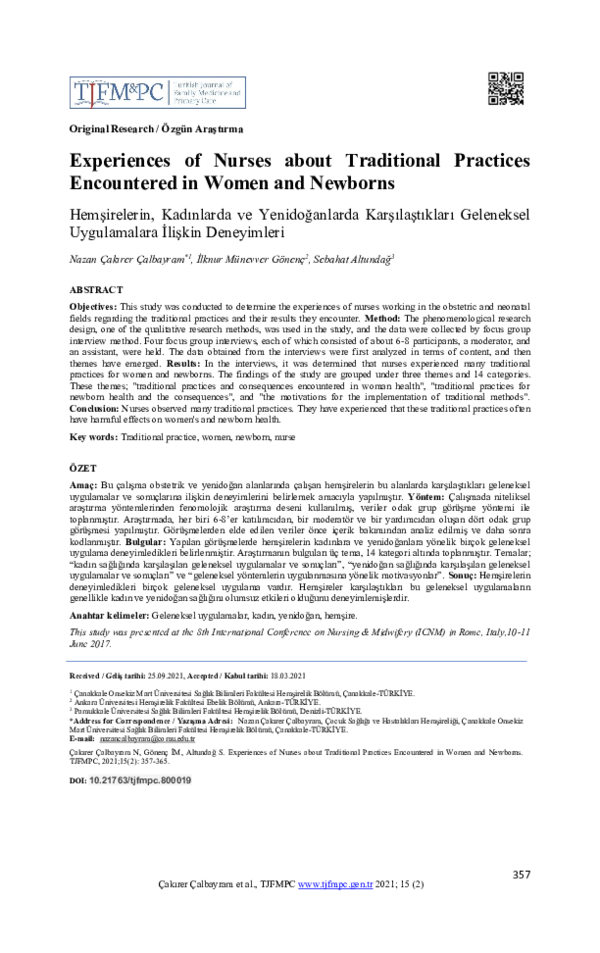 (PDF) Experiences of Nurses about Traditional Practices Encountered in ...