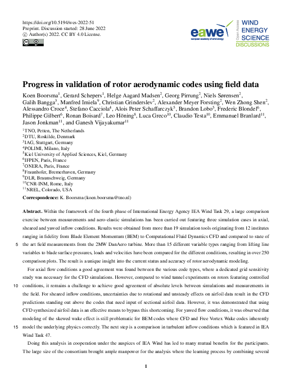 (PDF) Progress in validation of rotor aerodynamic codes using field data
