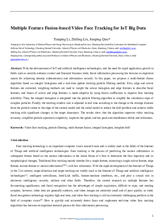 (PDF) Multiple feature fusion‐based video face tracking for IoT big data