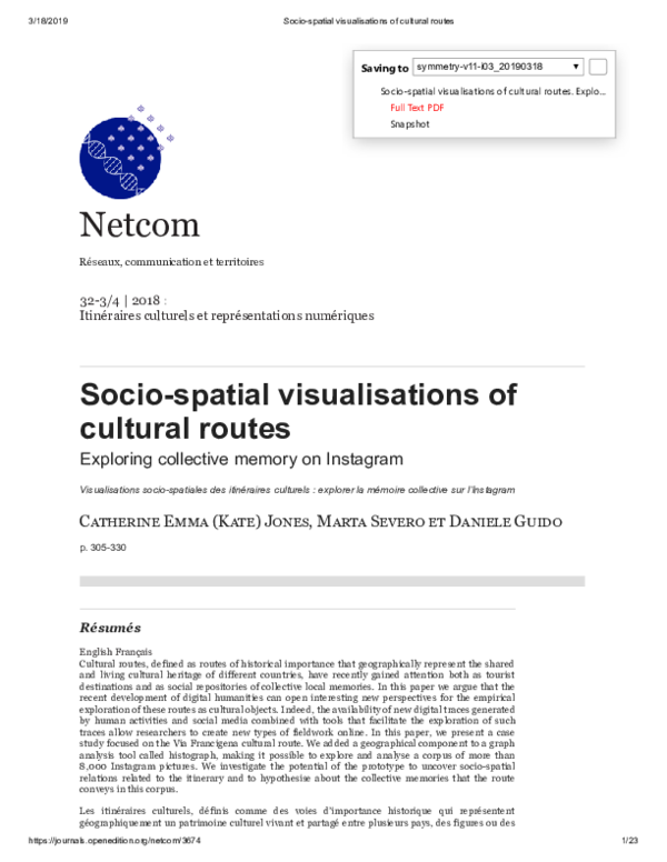 (PDF) Socio-spatial visualisations of cultural routes