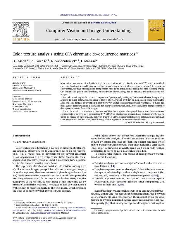(PDF) Color texture analysis using CFA chromatic co-occurrence matrices