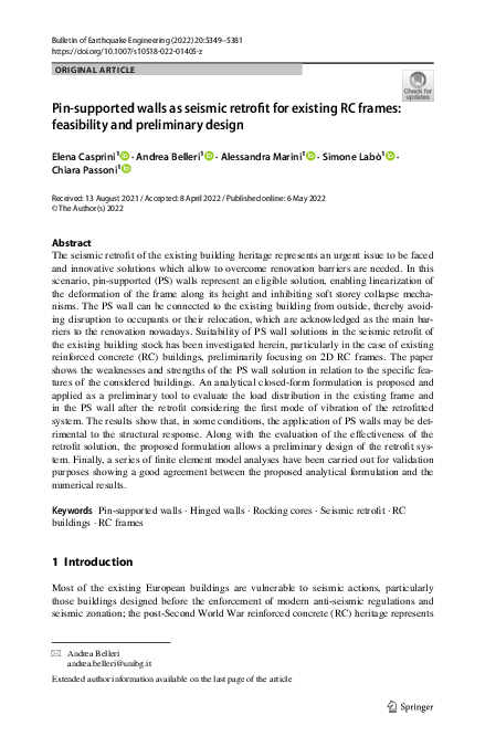 (PDF) Pin-supported walls as seismic retrofit for existing RC frames ...
