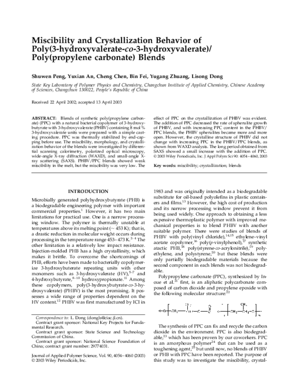 (PDF) Miscibility and crystallization behavior of poly(ethylene- co -vinylalcohol)/poly(maleic ...