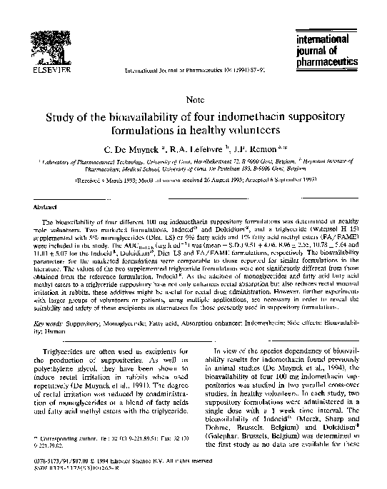 (PDF) Study of the bioavailability of four indomethacin suppository ...
