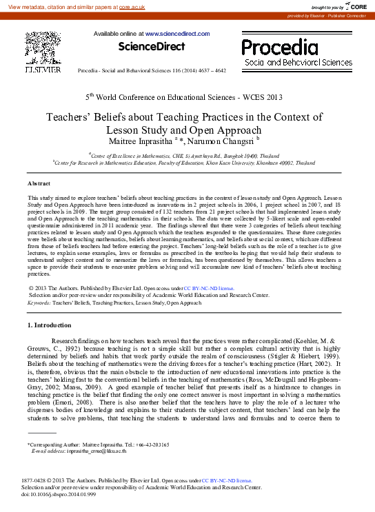 (PDF) Teachers’ Beliefs about Teaching Practices in the Context of ...