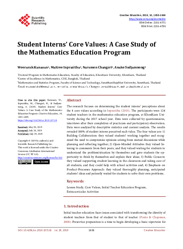 (PDF) Student Interns’ Core Values: A Case Study of the Mathematics ...
