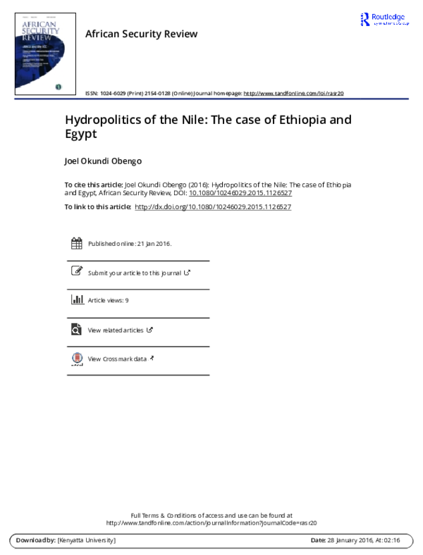 (PDF) Hydropolitics of the Nile: The case of Ethiopia and Egypt