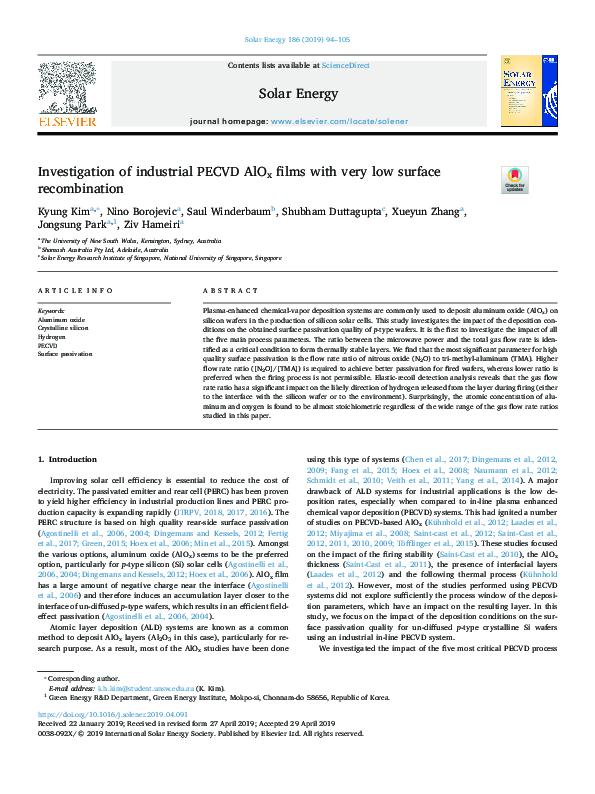 (PDF) Investigation of industrial PECVD AlOx films with very low ...