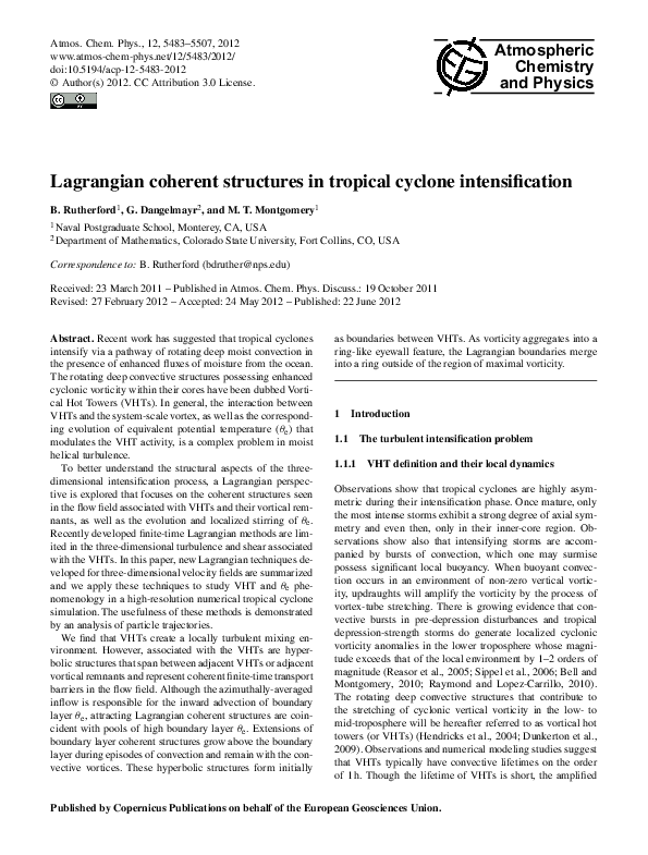 (PDF) Lagrangian coherent structures in tropical cyclone intensification | Michael Montgomery ...