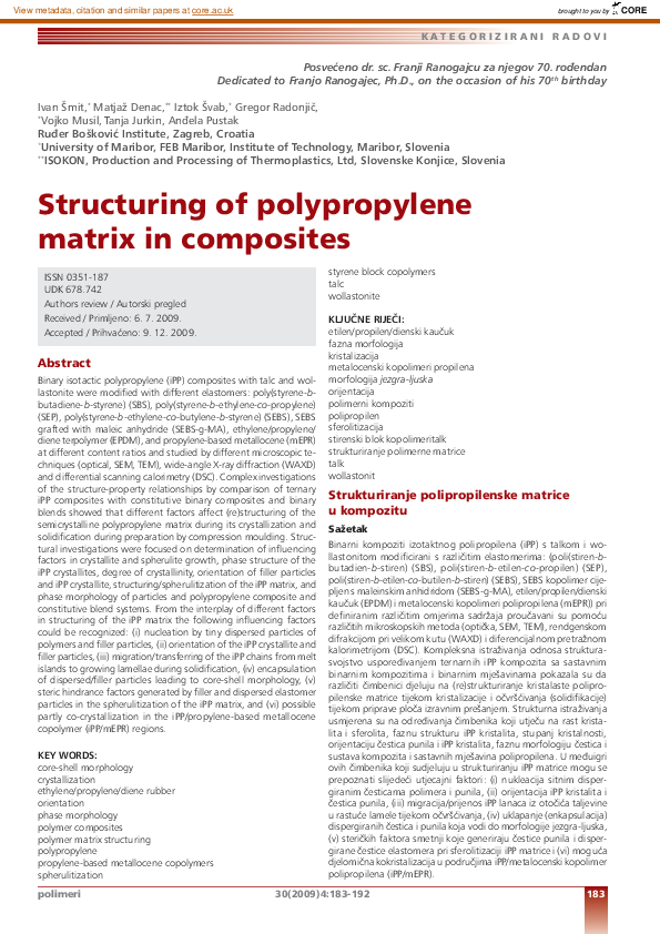(PDF) Structuring of polypropylene matrix in composites ...