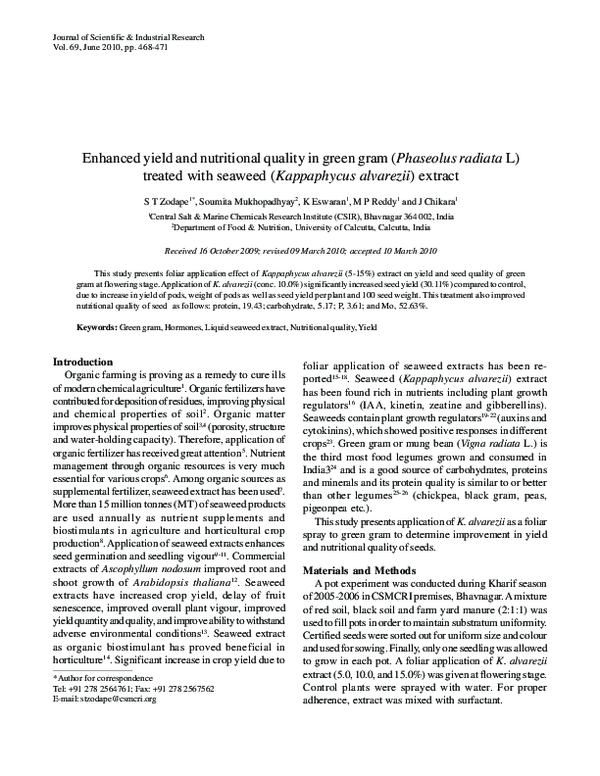 (PDF) Enhanced yield and nutritional quality in green gram ( Phaseolus ...