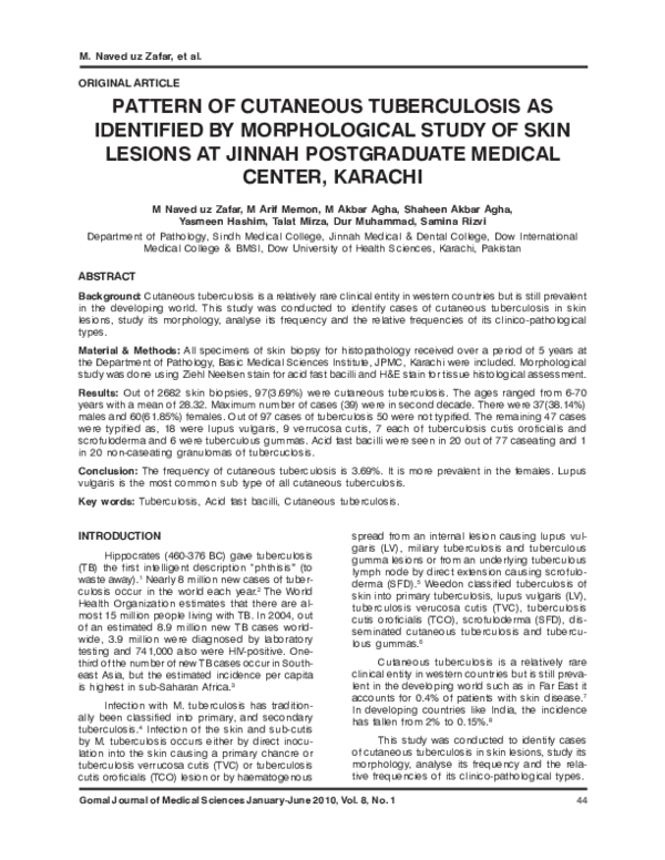(PDF) Pattern of Cutaneous Tuberculosis as Identified by Morphological ...