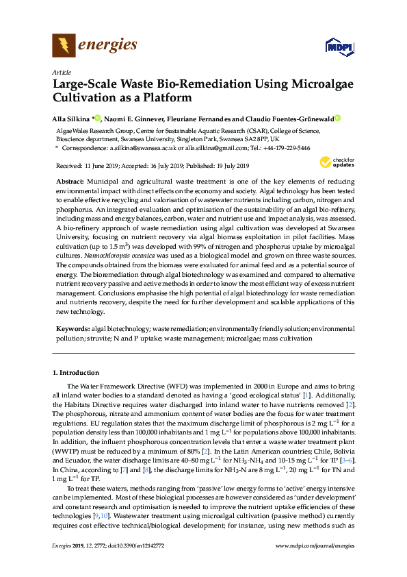 (PDF) Large-Scale Waste Bio-Remediation Using Microalgae Cultivation as a Platform