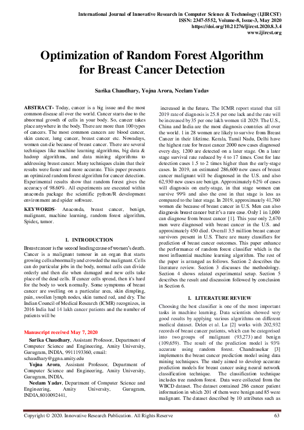 (PDF) Optimization of Random Forest Algorithm for Breast Cancer Detection