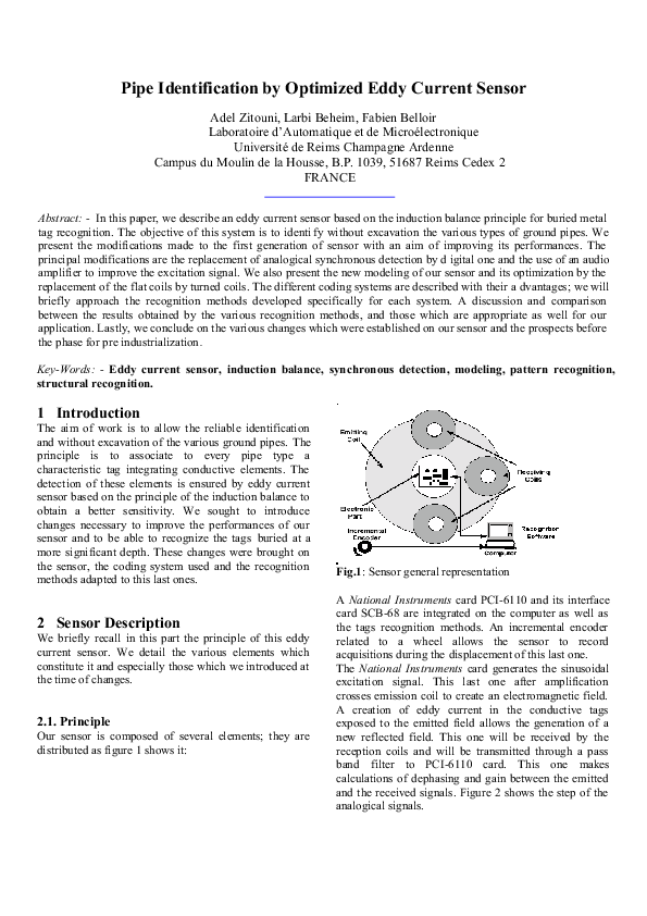 (PDF) Pipe Identification by Optimized Eddy Current Sensor