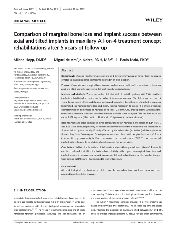 (PDF) Comparison of marginal bone loss and implant success between ...