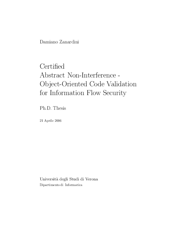 (PDF) Certified Abstract Non-Interference -- Object-Oriented Code Validation for Information ...
