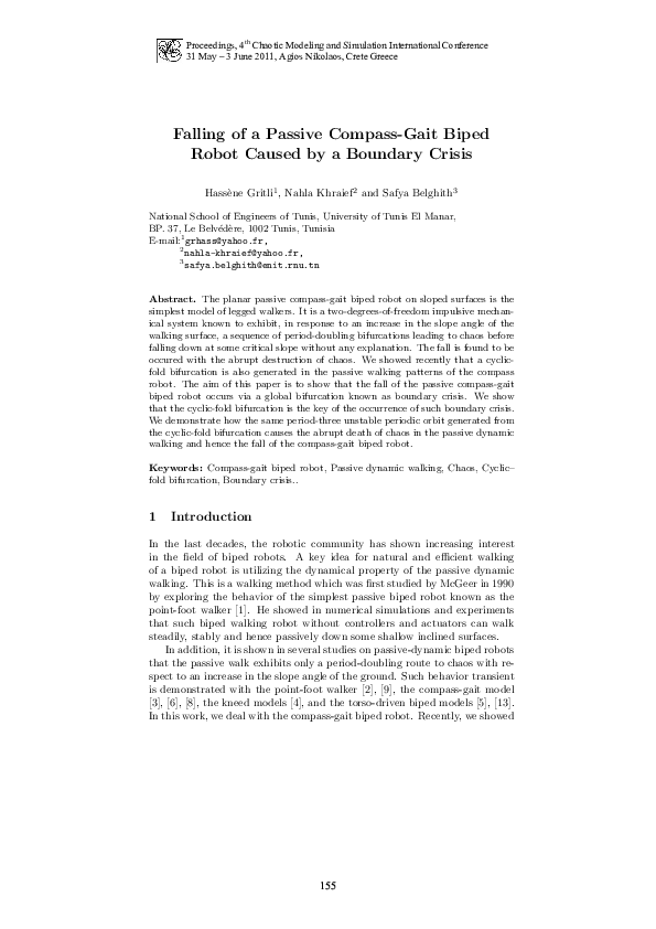 (PDF) Falling of a passive compass-gait biped robot caused by a ...