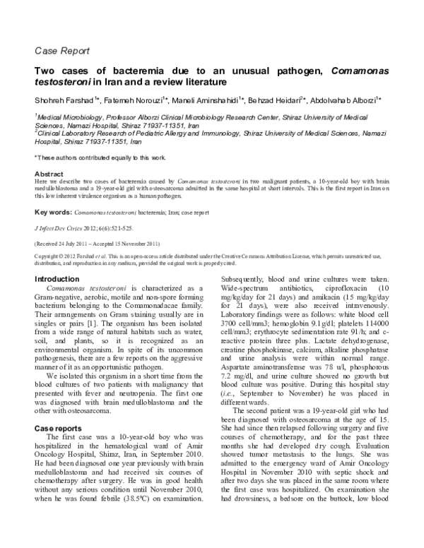 (PDF) Two cases of bacteremia due to an unusual pathogen, Comamonas ...