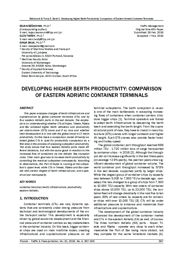 (PDF) Developing Higher Berth Productivity: Comparison of Eastern Adriatic Container Terminals
