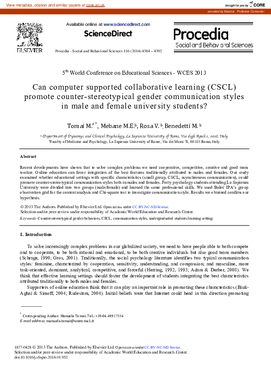 Pdf Can Computer Supported Collaborative Learning Cscl Promote Counter Stereotypical Gender