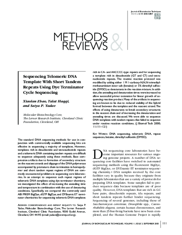 (PDF) Sequencing telomeric DNA template with short tandem repeats using ...