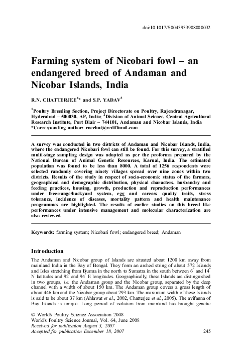 (PDF) Farming system of Nicobari fowl – an endangered breed of Andaman and Nicobar Islands, India