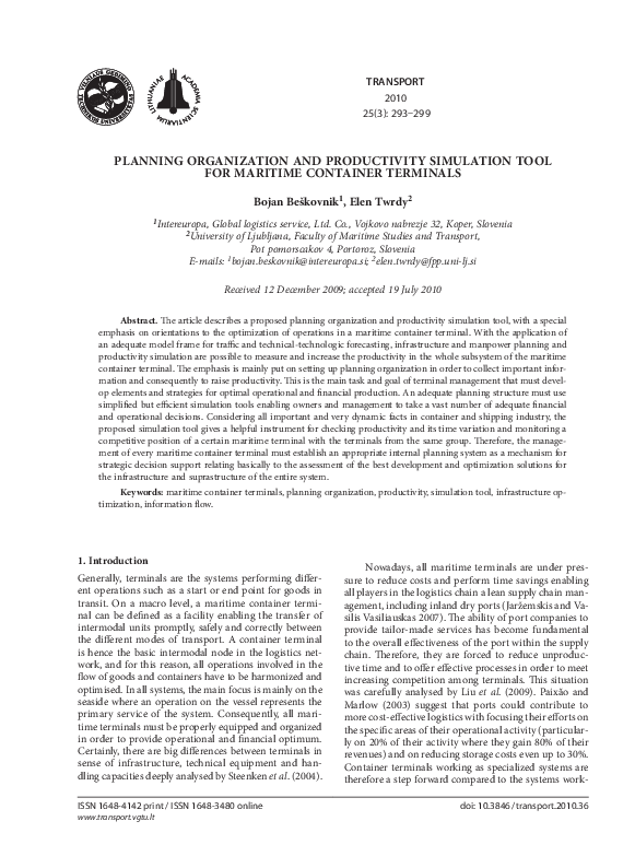 Pdf Planning Organization And Productivity Simulation Tool For Maritime Container Terminals