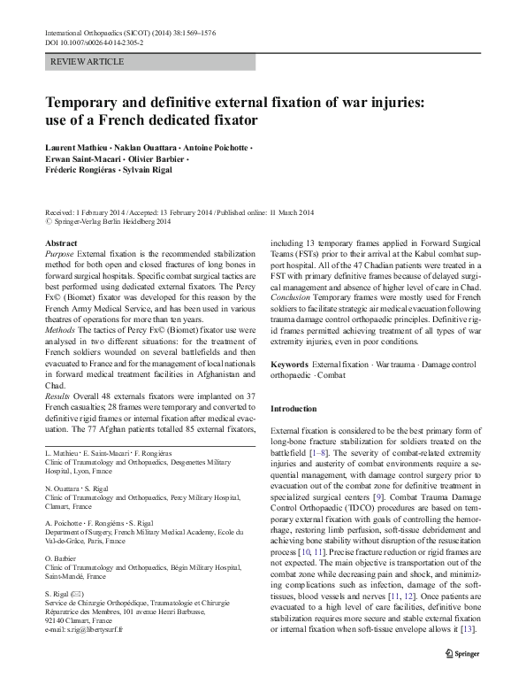 (PDF) Temporary and definitive external fixation of war injuries: use ...