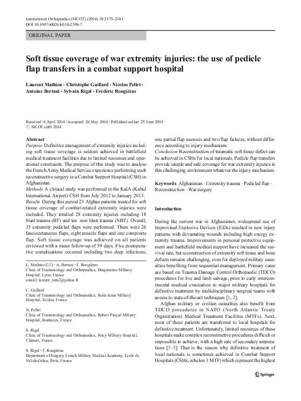 (PDF) Soft tissue coverage of war extremity injuries: the use of ...