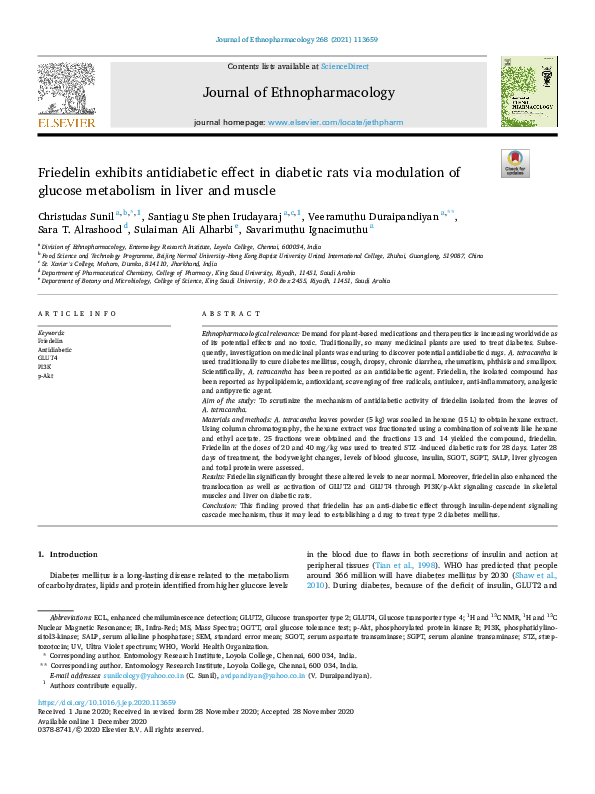 (PDF) Friedelin exhibits antidiabetic effect in diabetic rats via ...
