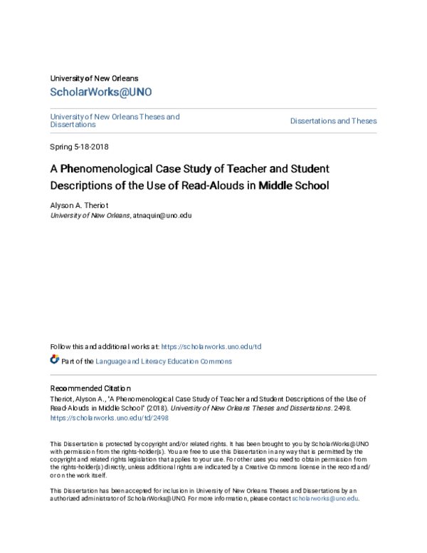 (PDF) A Phenomenological Case Study of Teacher and Student Descriptions ...