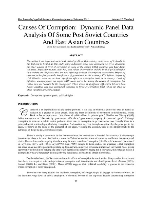 (PDF) Causes Of Corruption: Dynamic Panel Data Analysis Of Some Post Soviet Countries And East ...