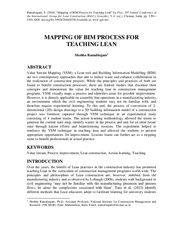 (PDF) Mapping of BIM Process for Teaching Lean