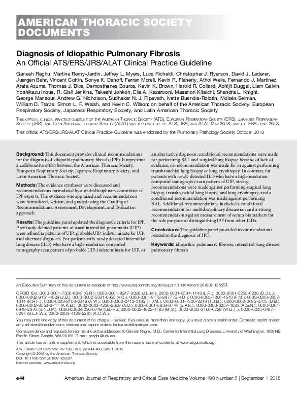 (PDF) Diagnosis of Idiopathic Pulmonary Fibrosis. An Official ATS/ERS ...