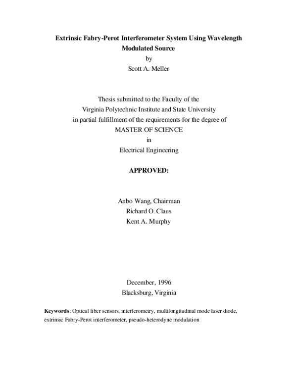 Pdf Extrinsic Fabry Perot Interferometer System Using Wavelength Modulated Source By