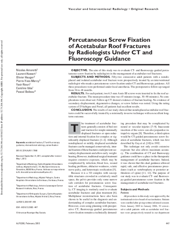 (PDF) Percutaneous Screw Fixation of Acetabular Roof Fractures by ...