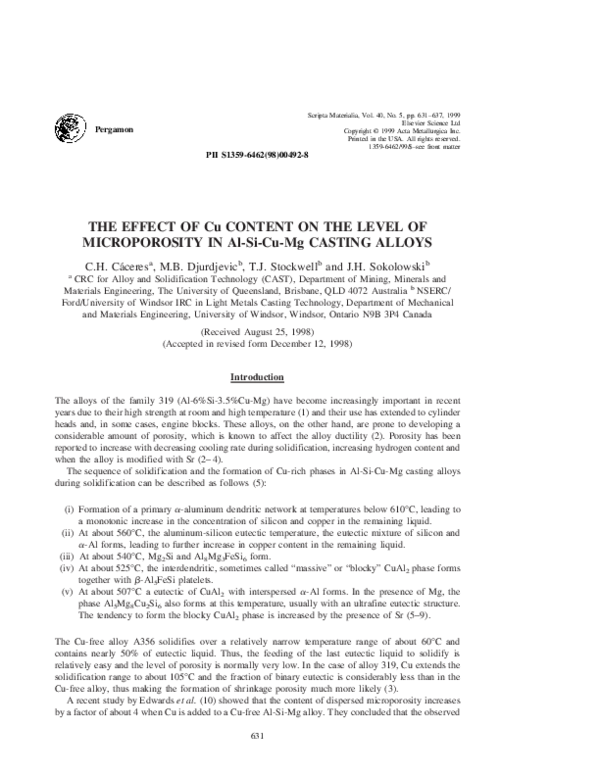 (PDF) The effect of Cu content on the level of microporosity in Al-Si-Cu-Mg casting alloys ...