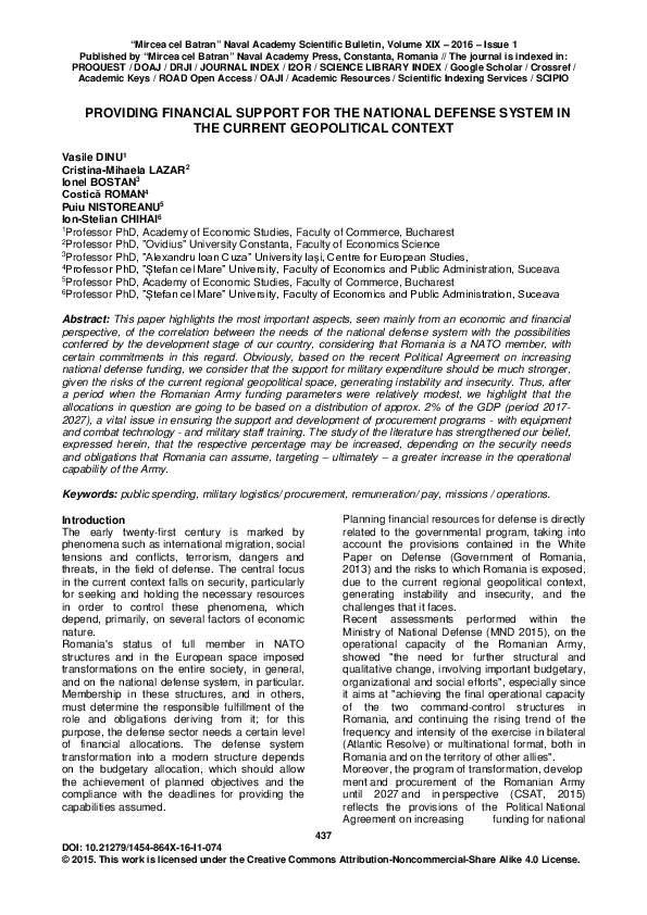 (PDF) Providing Financial Support for the National Defense System in ...