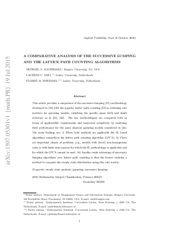 Pdf A Comparative Analysis Of The Successive Lumping And The Lattice Path Counting Algorithms