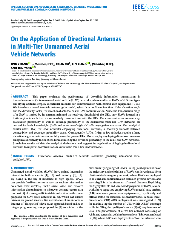 (PDF) On the Application of Directional Antennas in Multi-Tier Unmanned Aerial Vehicle Networks