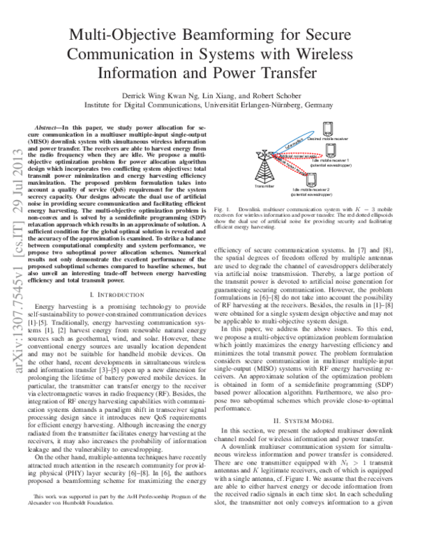(PDF) Multi-objective beamforming for secure communication in systems with wireless information ...
