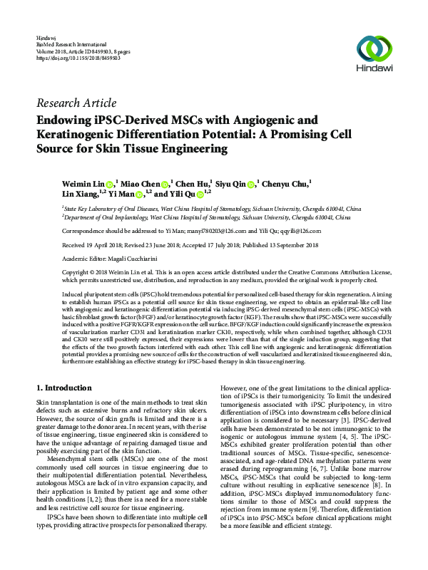 (PDF) Endowing iPSC-Derived MSCs with Angiogenic and Keratinogenic ...