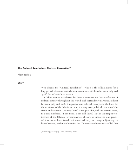 (PDF) The Cultural Revolution: The Last Revolution?