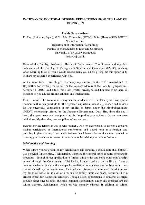 (PDF) Pathway to Doctoral Degree: Reflections from the Land of Rising Sun
