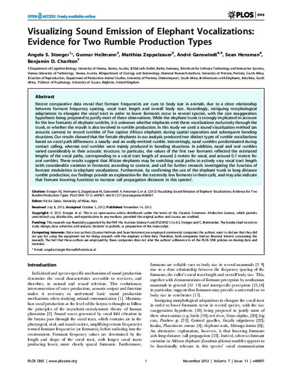 (PDF) Visualizing Sound Emission of Elephant Vocalizations: Evidence ...