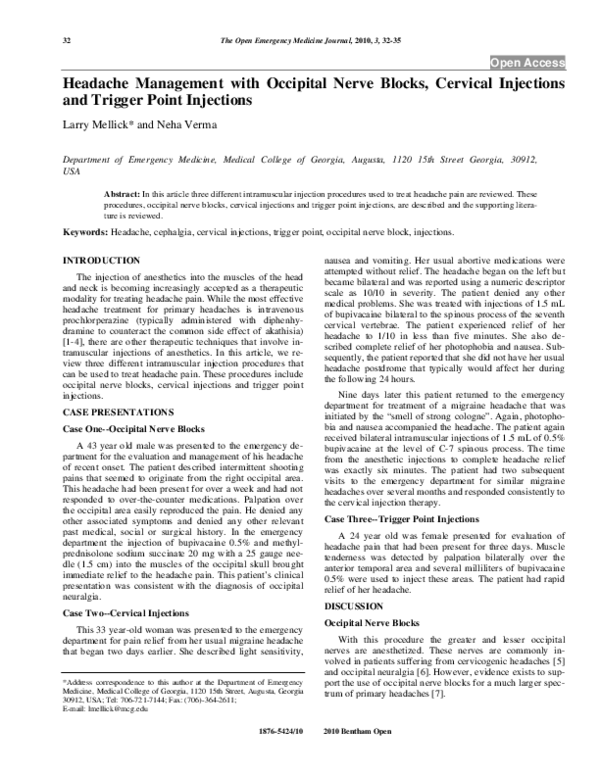 (PDF) Headache Management with Occipital Nerve Blocks, Cervical ...