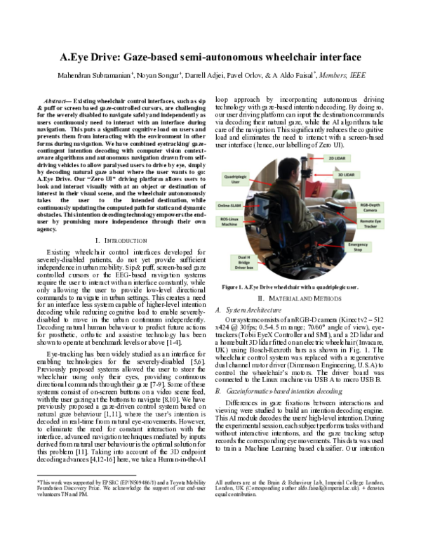 (PDF) A.Eye Drive: Gaze-based semi-autonomous wheelchair interface